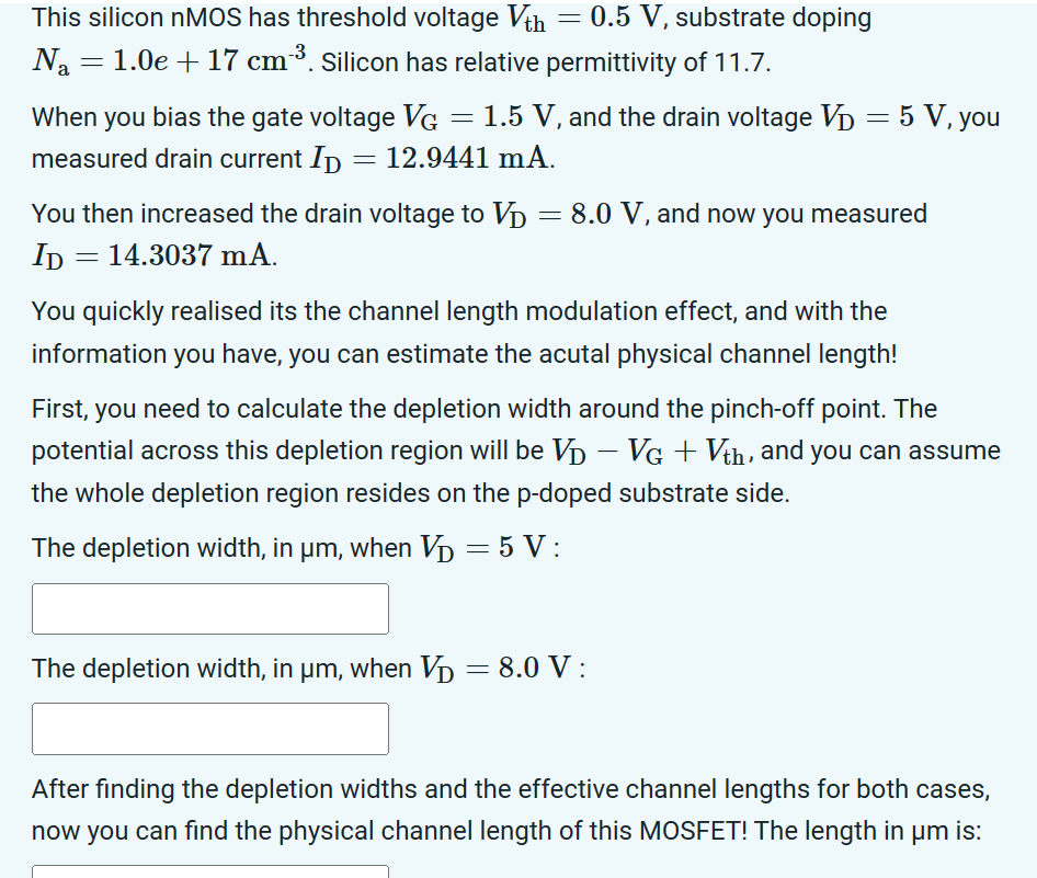 Solved This silicon nMOS has threshold voltage Vth=0.5V, | Chegg.com