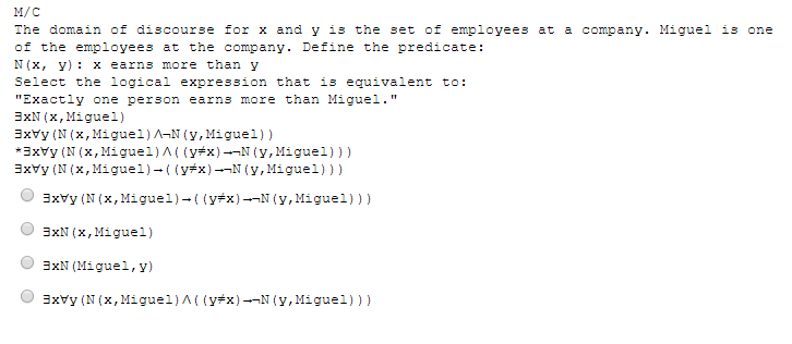 Solved M/C The domain of discourse for x and y is the set of | Chegg.com