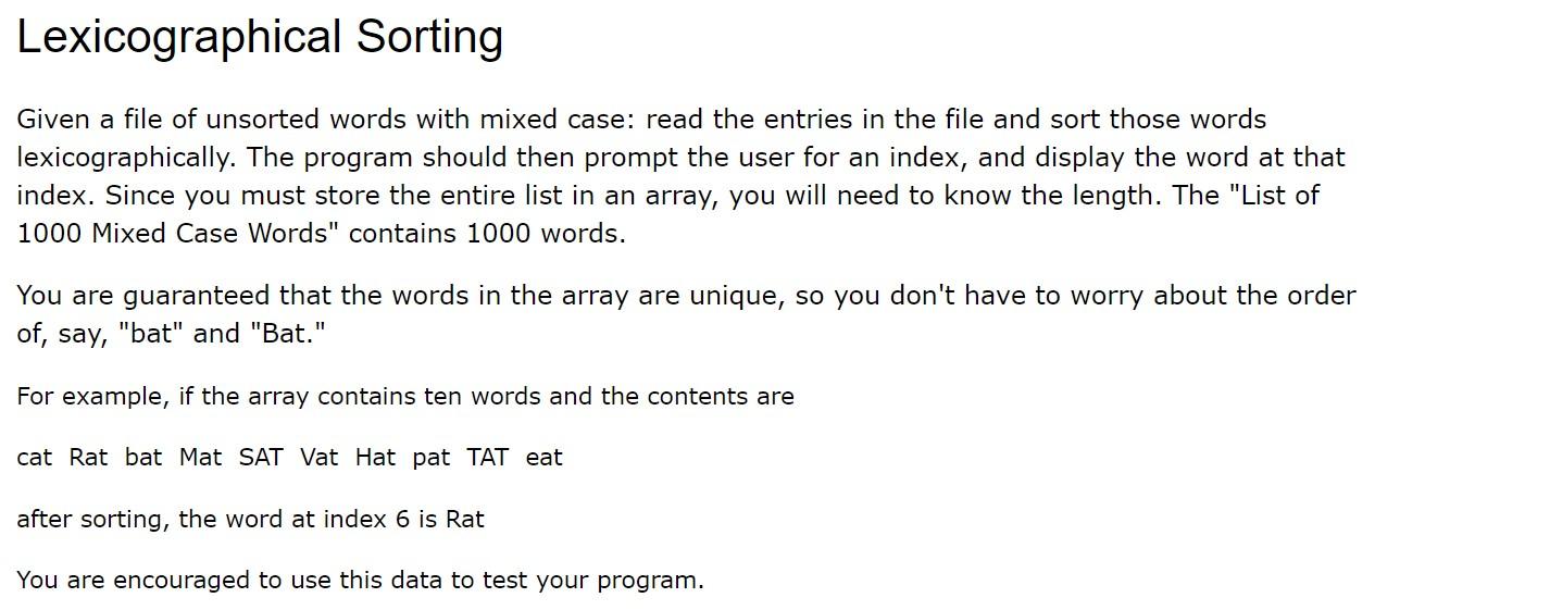 Solved Lexicographical Sorting Given a file of unsorted | Chegg.com
