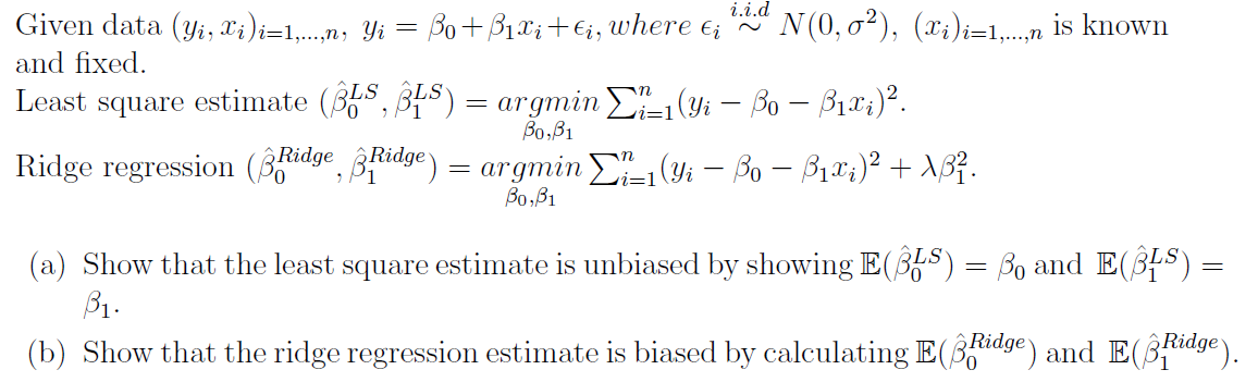 Solved i.i.d Given data (Yi, Xi)i=1,..,nYi = Bo+Bili + €i, | Chegg.com
