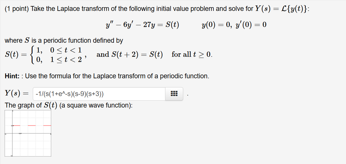 Solved (1 point) Take the Laplace transform of the following | Chegg.com
