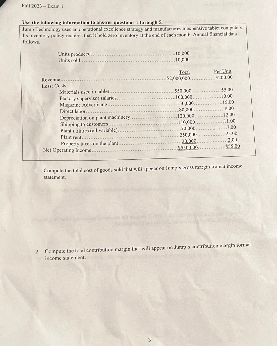 Solved Use the following information to answer questions 1 | Chegg.com