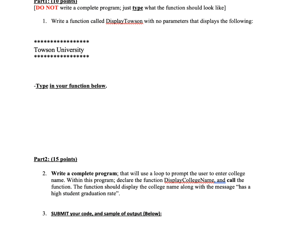 Parti: (10 points) [DO NOT write a complete program; | Chegg.com
