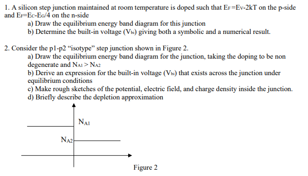 Solved 1. A silicon step junction maintained at room | Chegg.com