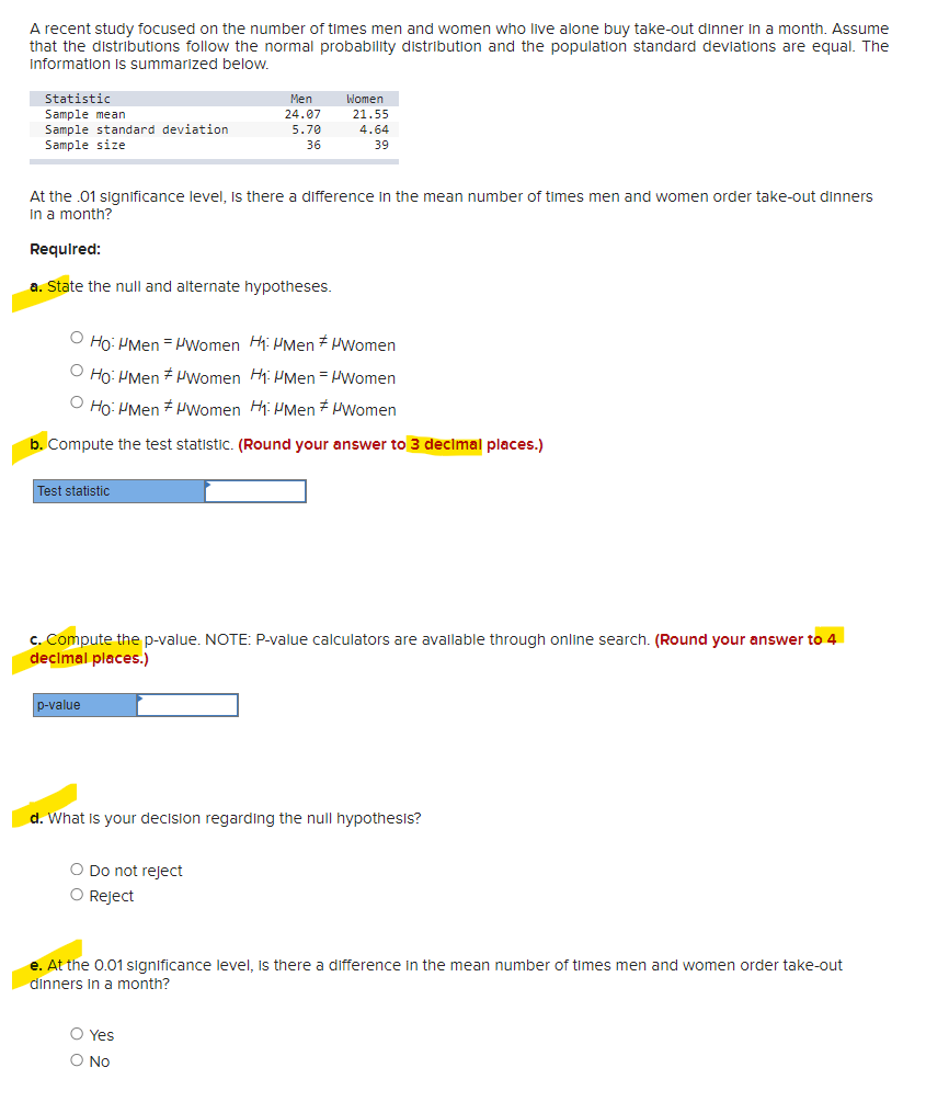 Solved A recent study focused on the number of times men and | Chegg.com