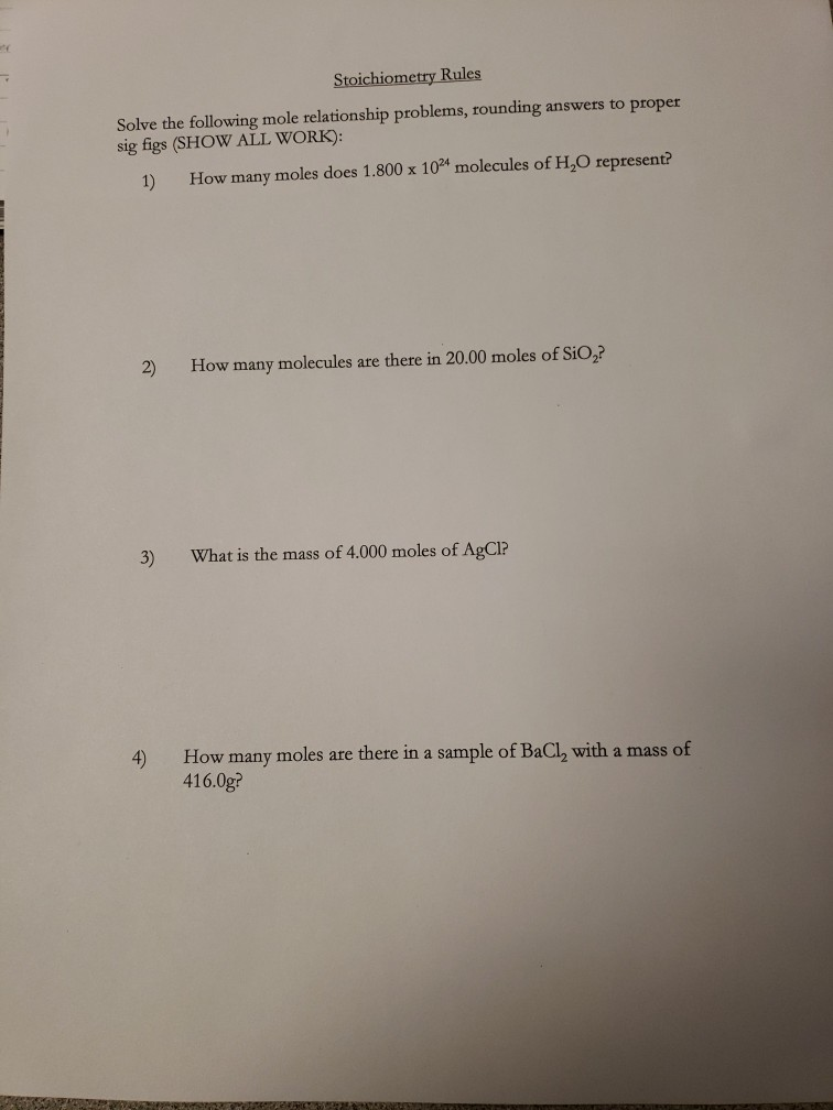 Solved Stoichiometry Rules Solve the following mole | Chegg.com