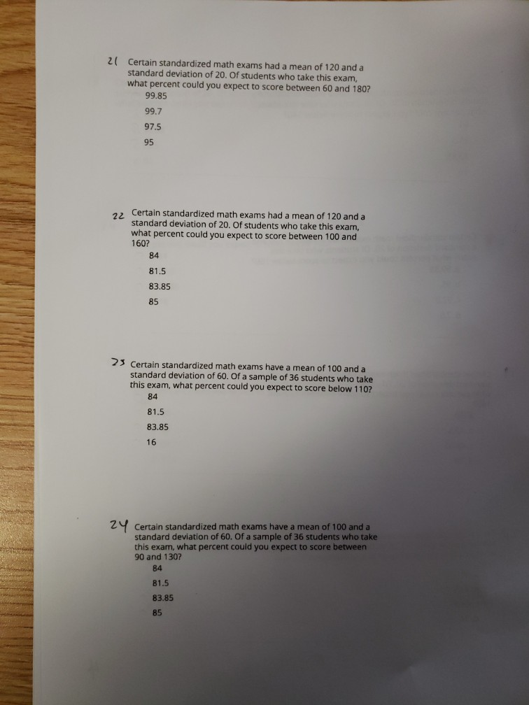 Solved 21 Certain standardized math exams had a mean of 120 | Chegg.com
