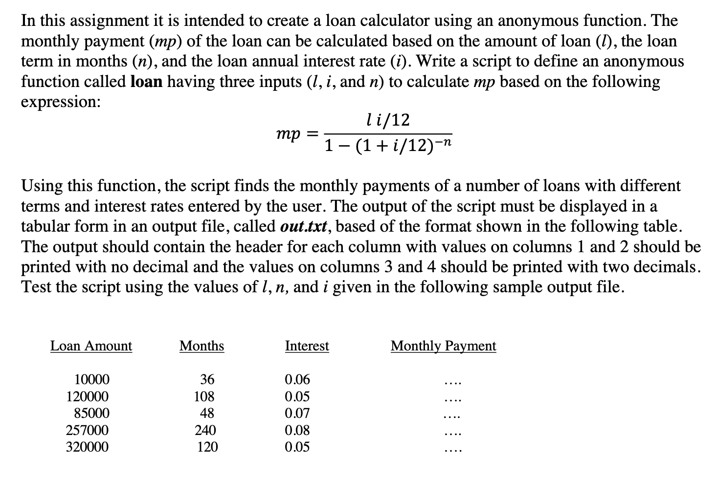 Solved In this assignment it is intended to create a loan | Chegg.com