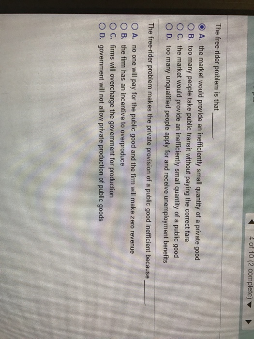 Solved The free-rider problem is that ____. A. the market | Chegg.com