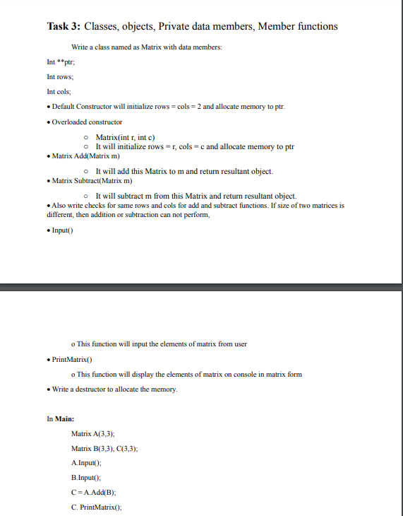 Task 3: Classes, objects, Private data members, | Chegg.com