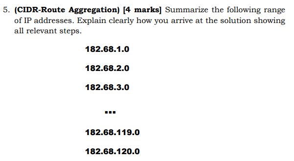 Solved 5. (CIDR-Route Aggregation) [4 marks] Summarize the | Chegg.com