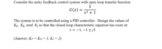 Solved Consider the unity feedback control system with open | Chegg.com