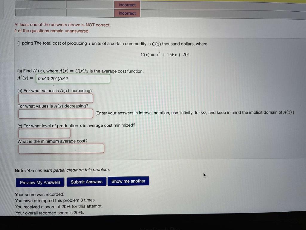 Solved incorrect incorrect At least one of the answers above | Chegg.com