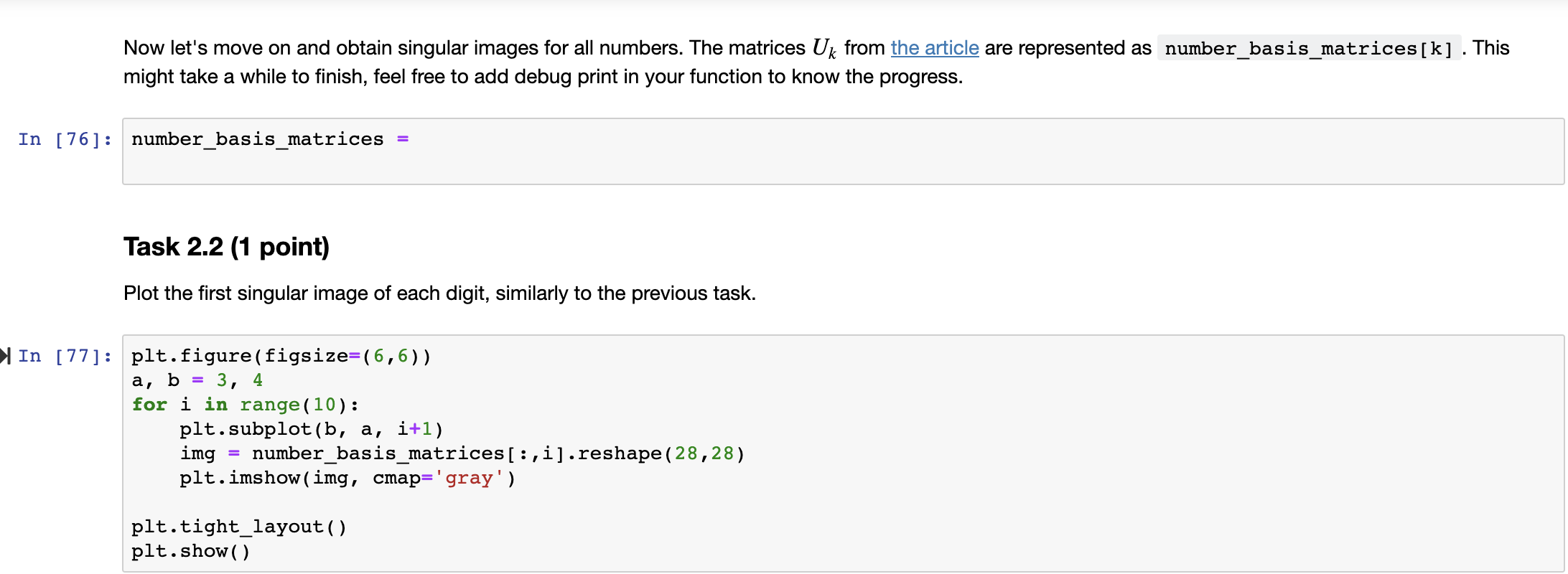 this is a lab on linear algebra SVD MNIST | Chegg.com