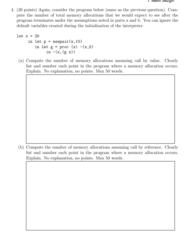 Solved (20 ﻿points) ﻿Again, consider the program below (same | Chegg.com