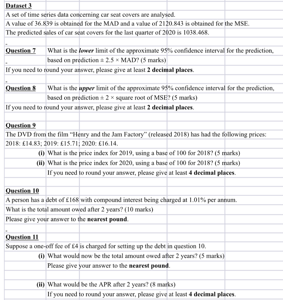 Solved Dataset 3 A set of time series data concerning car | Chegg.com