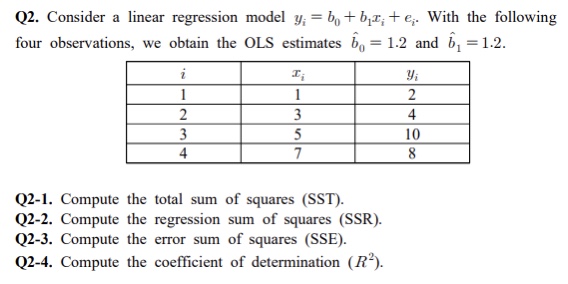 Solved Q2. Consider a linear regression model yi=b0+b1xi+ei. | Chegg.com