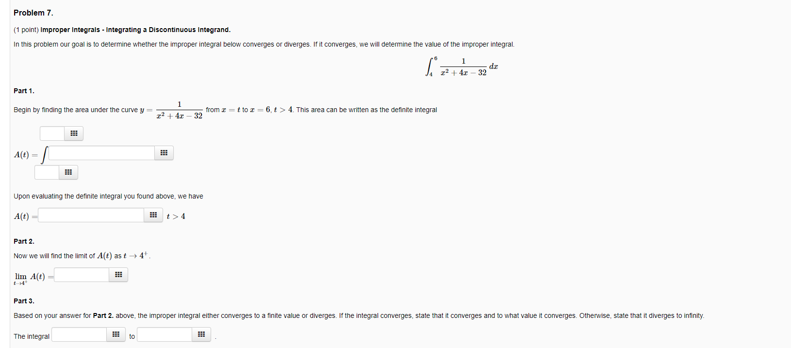 Solved Problem 7. (1 point) Improper Integrals - Integrating | Chegg.com