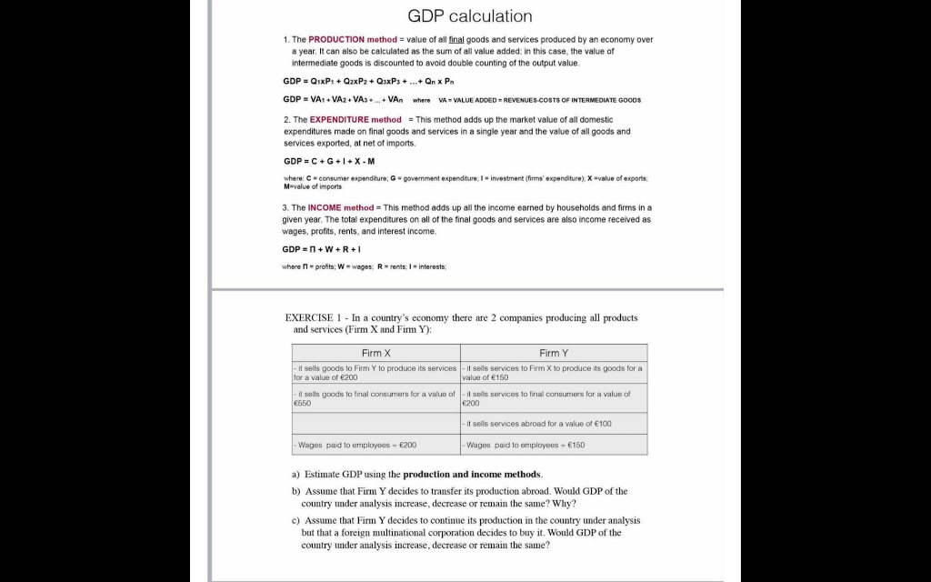 Solved GDP calculation 1. The PRODUCTION method value of all | Chegg.com