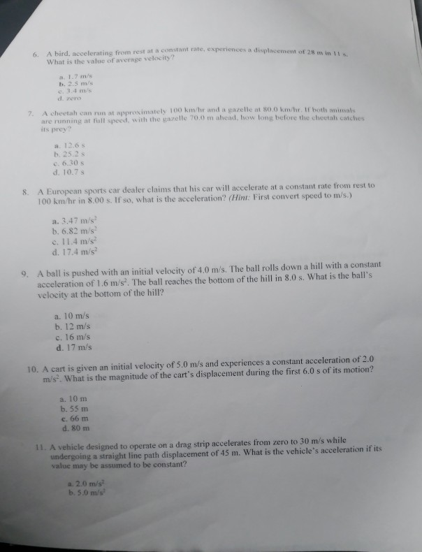 Solved 6. A bird. accelerating from rest at a constant rate, | Chegg.com