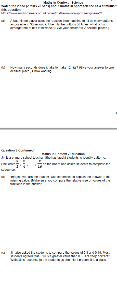 Solved Maths in Context - Science Watch the video (2 mins 20 | Chegg.com