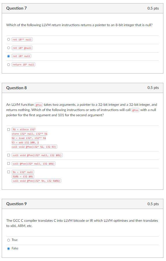 Solved Question 8 0 5 Pts An Llvm Function Fou Takes Two
