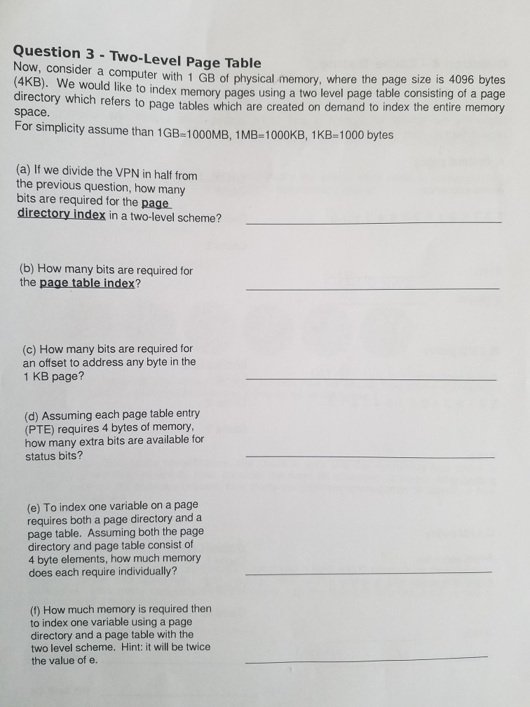 Solved Question 3 - Two-Level Page Table Now, consider | Chegg.com