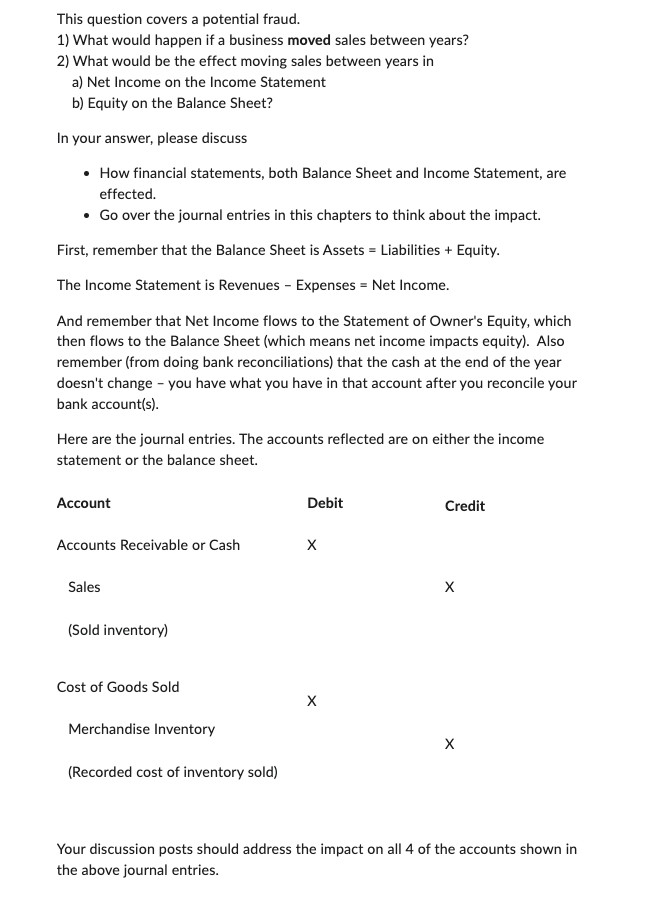 Solved This question covers a potential fraud. 1) What would | Chegg.com