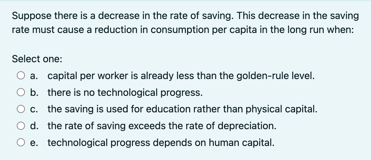 Solved Suppose there is a decrease in the rate of saving. | Chegg.com