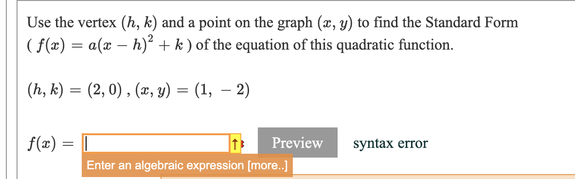 Solved ونا Use the vertex (h, k) and a point on the graph | Chegg.com