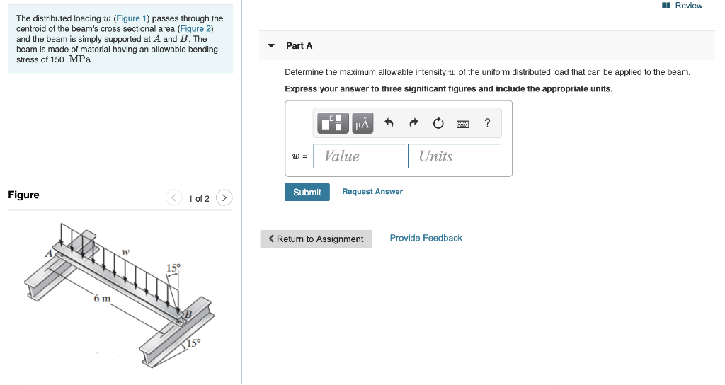 Solved Review The distributed loading w (Figure 1) passes | Chegg.com