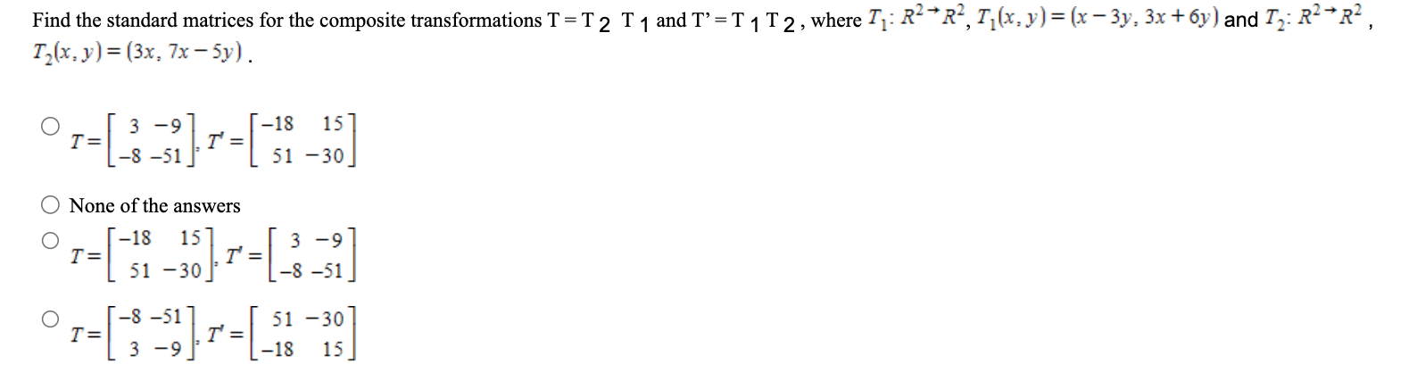 Solved Find the standard matrices for the composite | Chegg.com