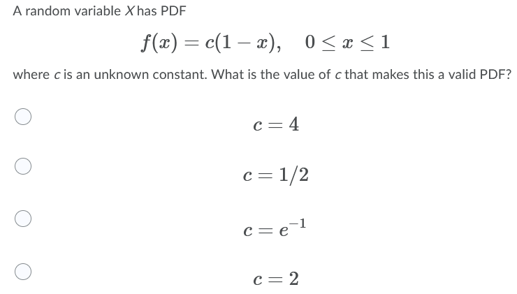 Solved A random variable X has PMF P(X = x) с = x = 1,2 = | Chegg.com