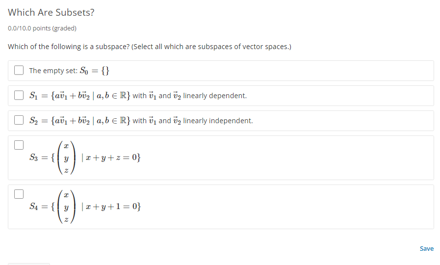Solved Which Are Subsets? 0.0/10.0 points (graded) Which of | Chegg.com