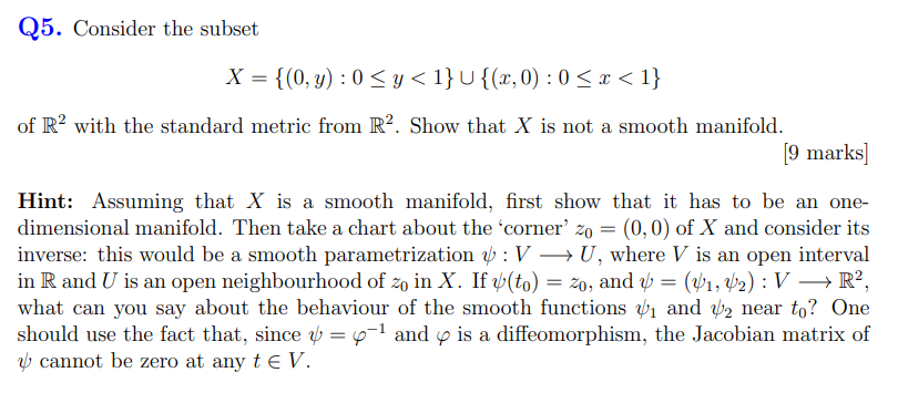 Solved Q5. Consider the subset X={(0,y):0≤y