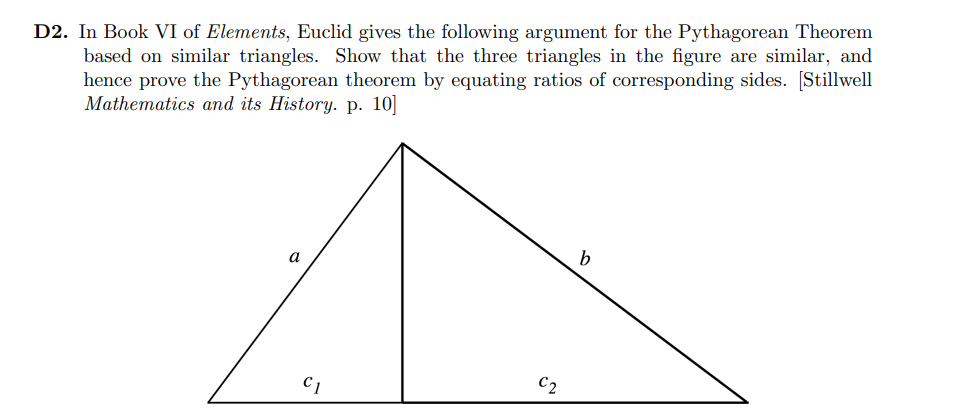 Solved D2. ﻿In Book VI of Elements, Euclid gives the | Chegg.com