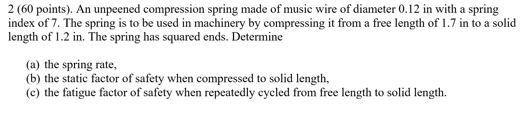 2 (60 points). An unpeened compression spring made of | Chegg.com
