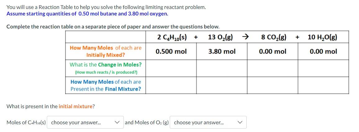 Solved You will use a Reaction Table to help you solve the | Chegg.com