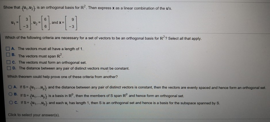 Solved orthogonal basis for R2. Then express x as a linear | Chegg.com
