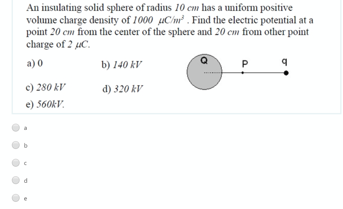 Solved An insulating solid sphere of radius 10 cm has a | Chegg.com