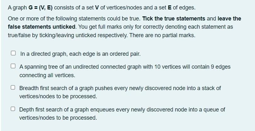 Solved A graph G = (V, E) consists of a set V of | Chegg.com