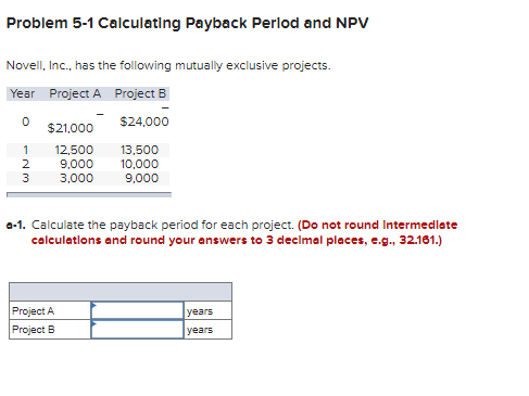 Solved Problem 5-1 Calculating Payback Perlod and NPV | Chegg.com