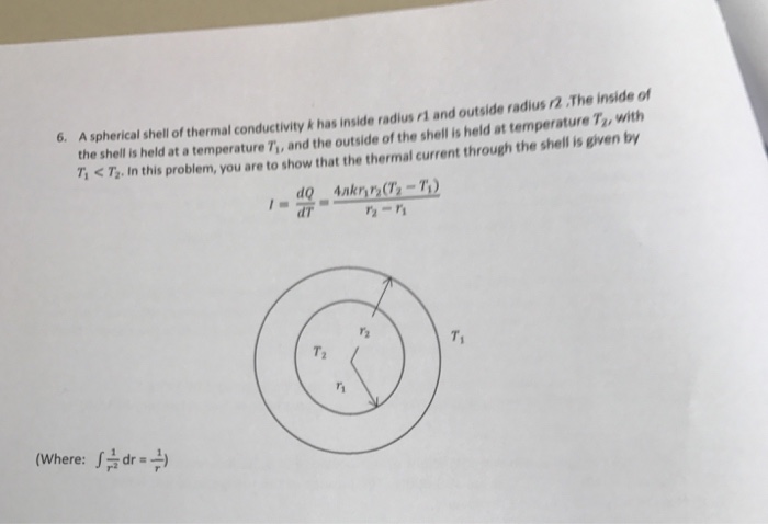 Solved A spherical shell of thermal conductivity k has | Chegg.com