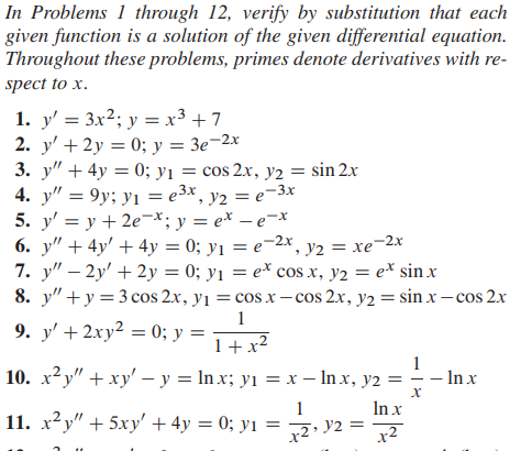 Solved In Problems 1 through 12, verify by substitution that | Chegg.com