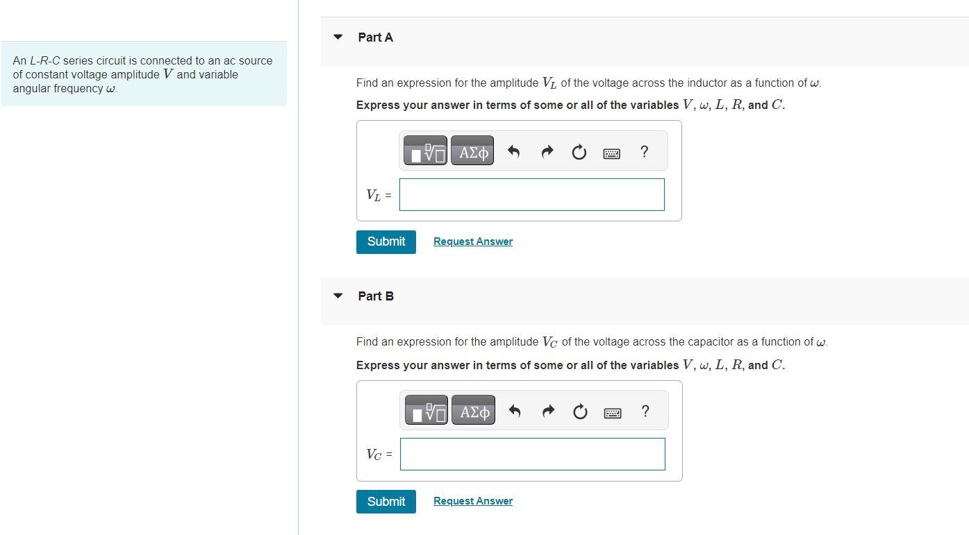 Solved An L-R-C series circuit is connected to an ac source | Chegg.com