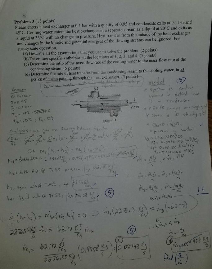 Solved Problem 3 (15 points) Steam enters a heat exchanger | Chegg.com