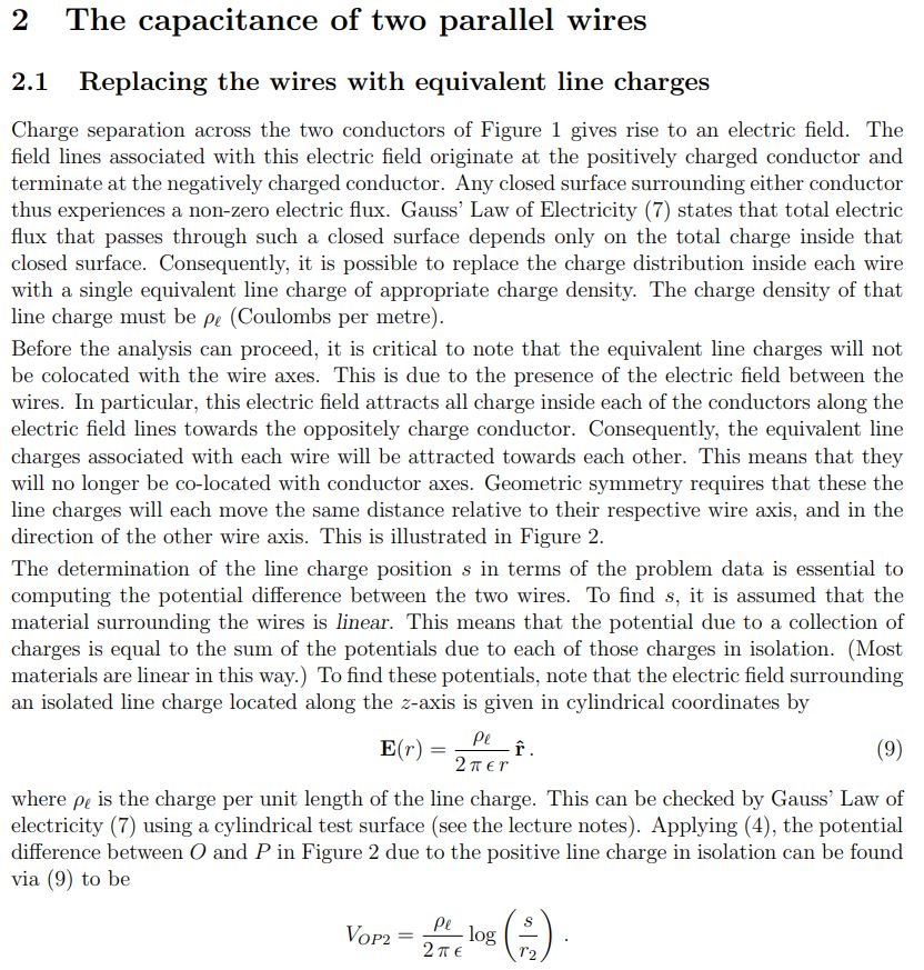 Solved 2 The capacitance of two parallel wires 2.1 Replacing | Chegg.com