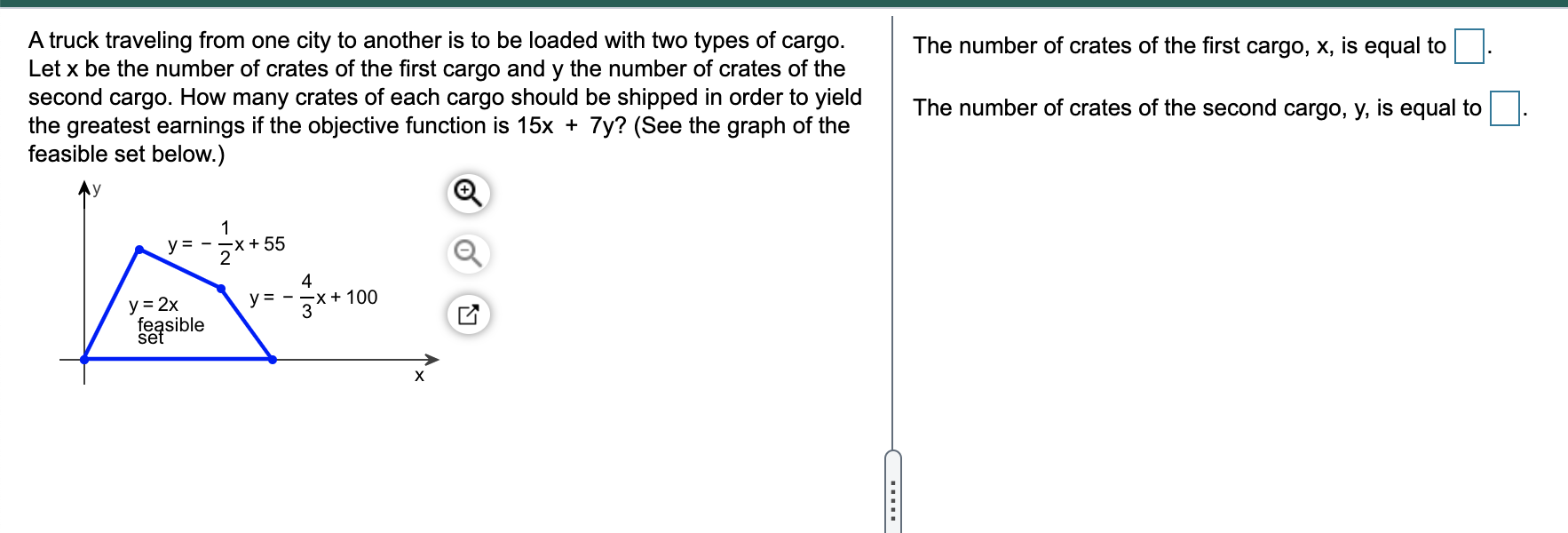 Solved The number of crates of the first cargo, x, is equal | Chegg.com