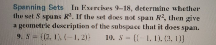 Solved Spanning Sets In Exercises 9-18, determine whether | Chegg.com