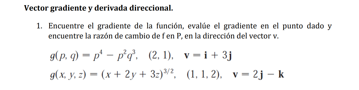 Solved Vector gradiente y derivada direccional. 1. Encuentre | Chegg.com